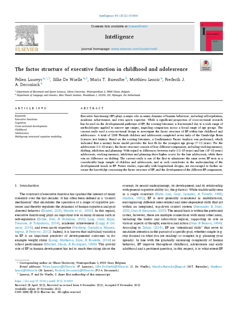 Executive Function Structure in Youth | PDF | Executive Functions ...