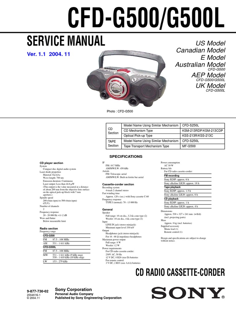 Manual Servicio Sony CFD-G500/G500L | PDF | Tecnología
