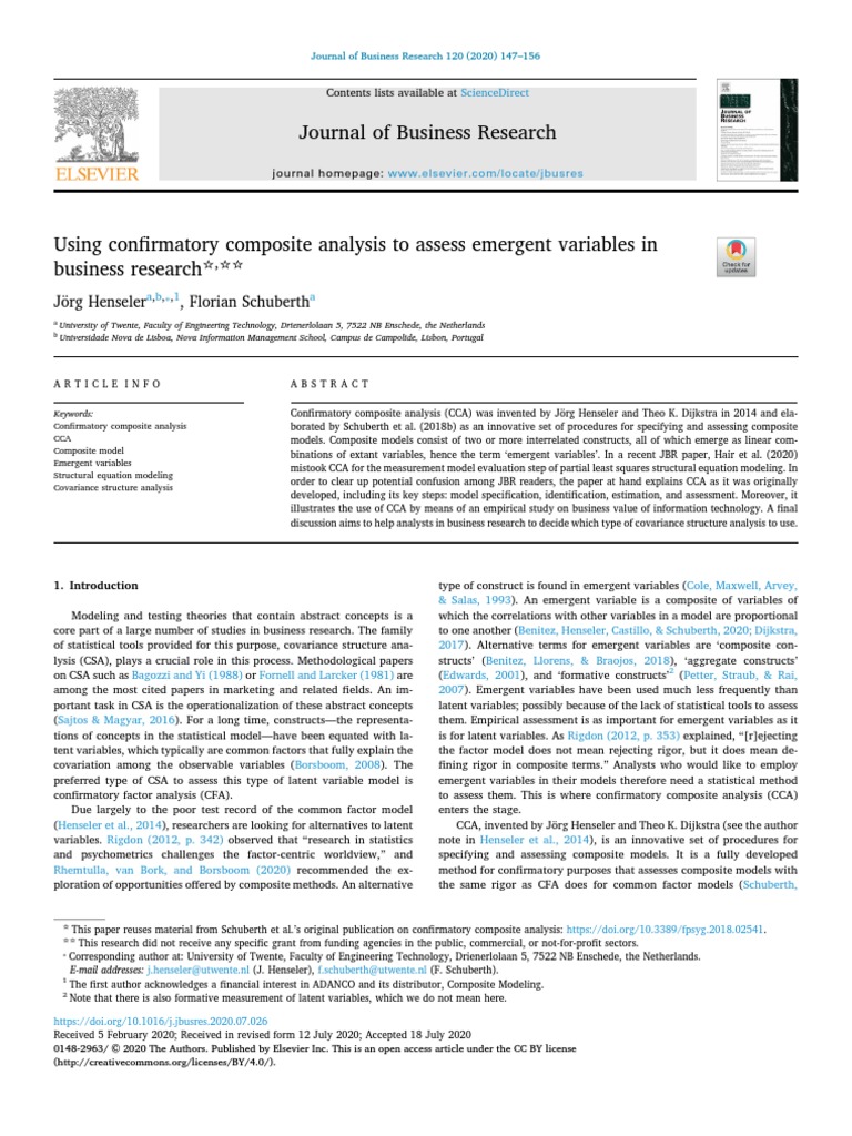 Using Confirmatory Composite Analysis To Assess em | PDF ...