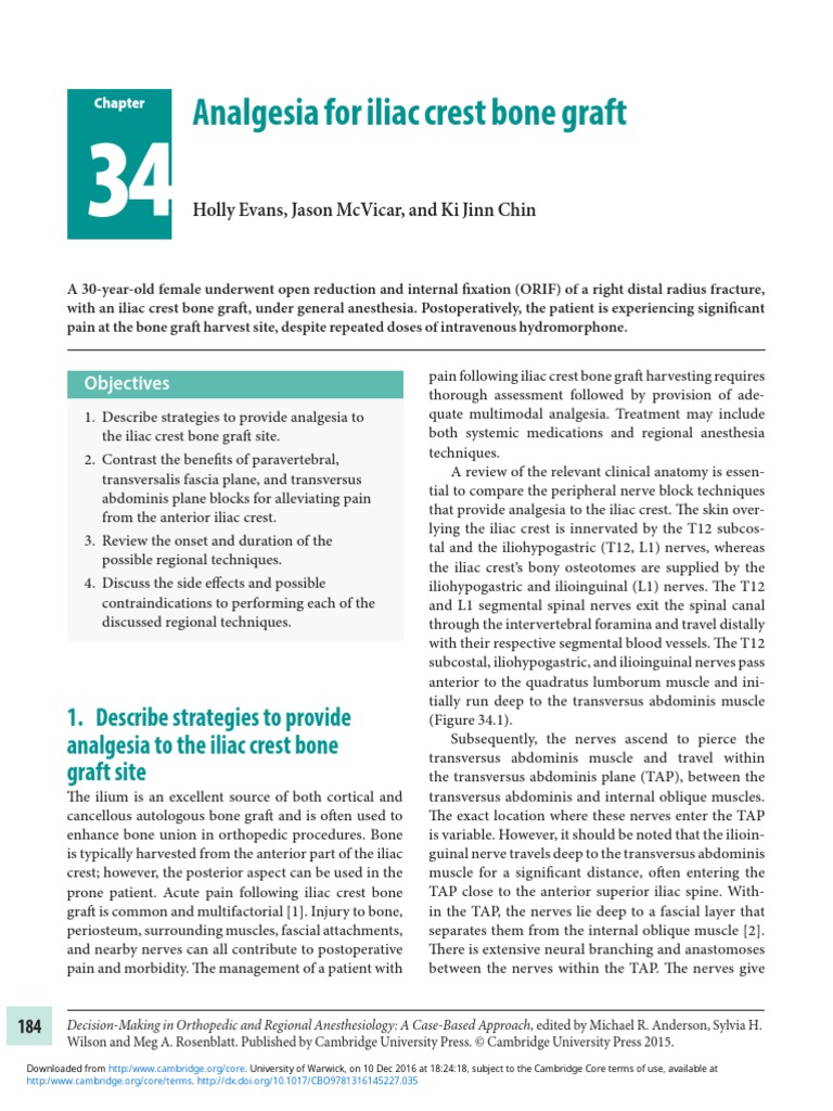 Analgesia For Iliac Crest Bone Graft Pdf Vertebral Column Anatomy