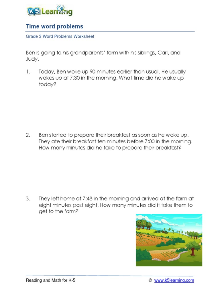 Grade 3 Time Word Problems Worksheet | PDF