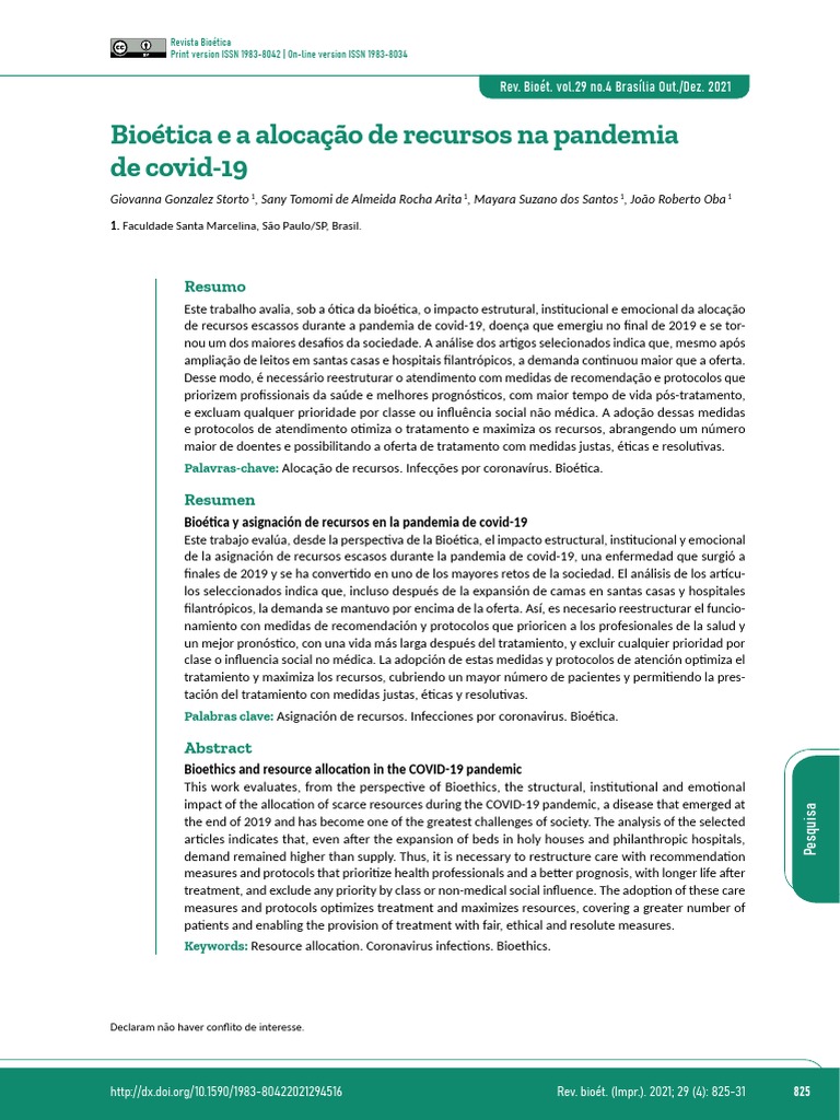 Ja Bioetica e A Alocação de Recursos Na Pandemia de Covid 19 | PDF ...