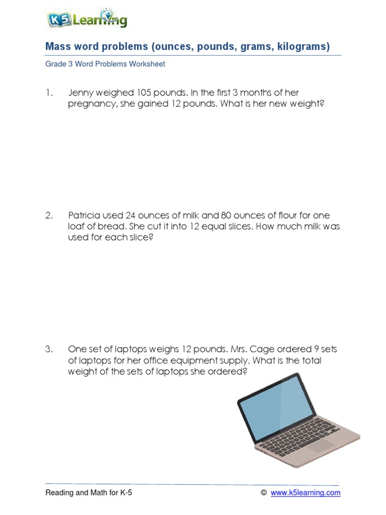Grade 3 Mass Word Problems F | PDF