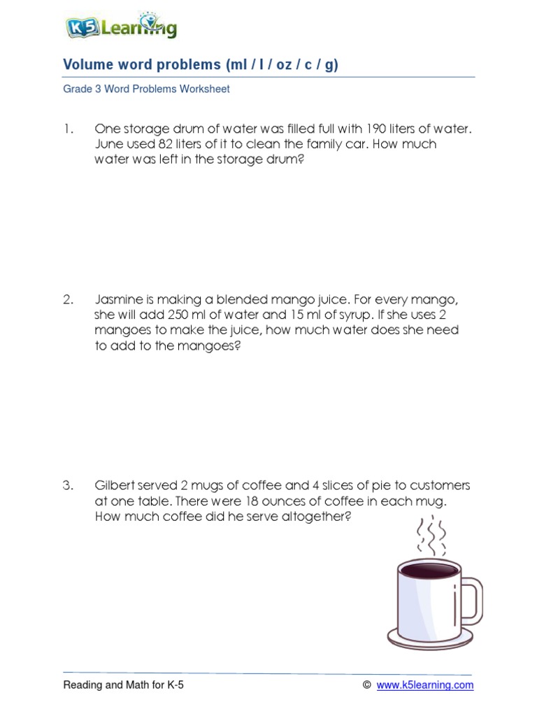 Grade 3 Volume Word Problems D Pdf