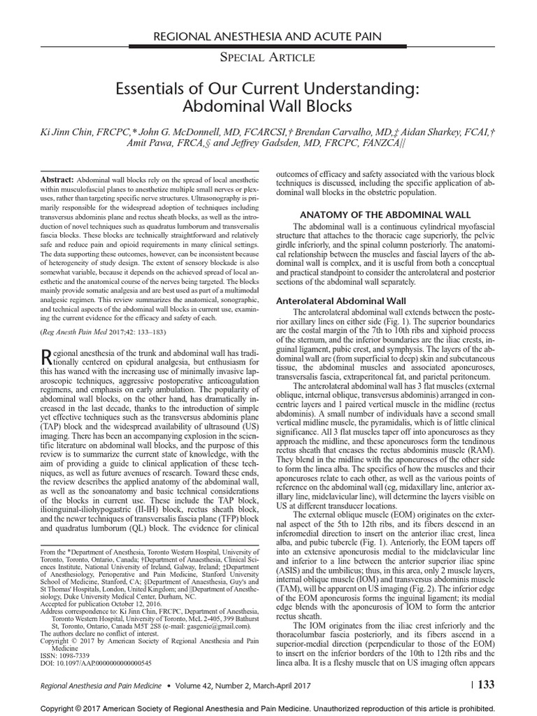 Essentials of Our Current Understanding Abdominal Wall Blocks | PDF