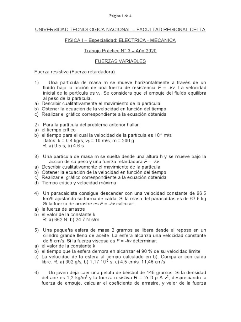Guia 3 Fuerzas Variables | PDF | Fuerza | Arrastrar (Física)