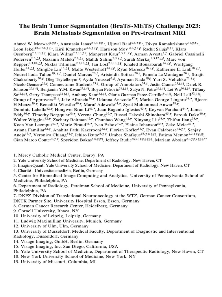 The Brain Tumor Segmentation (Brats-Mets) Challenge 2023: Brain ...