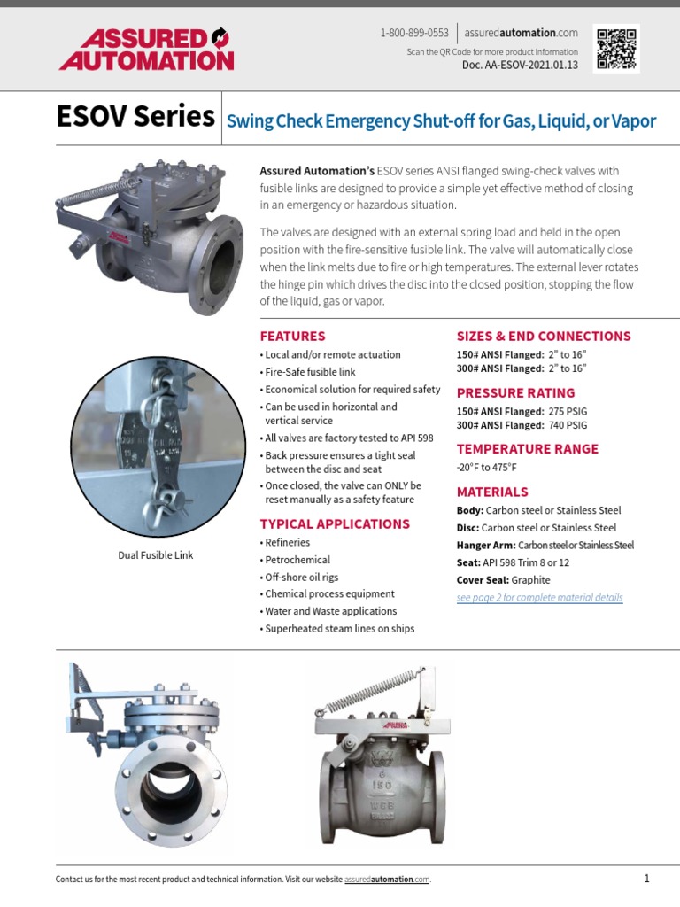 Assured Automation Emergency Shut Off Valve (ESOV) Datasheet | PDF
