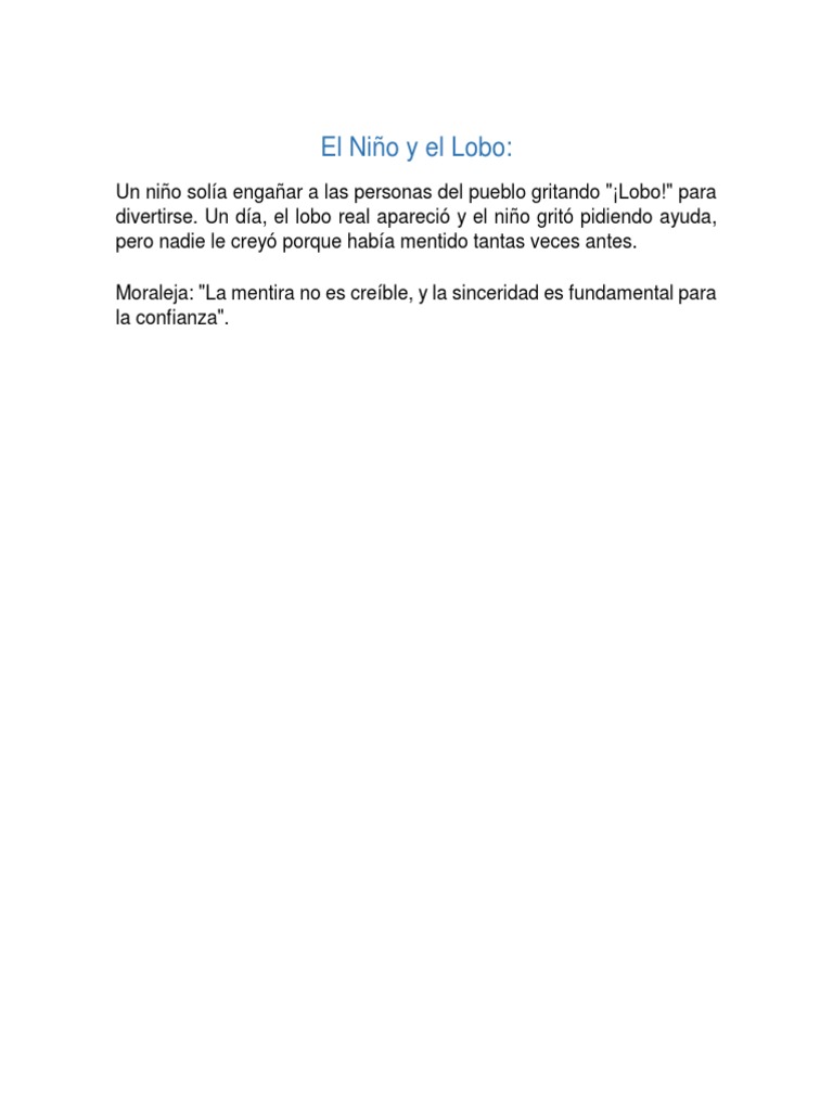 El Niño y el Lobo: Moraleja de Confianza | PDF | Libros para ...