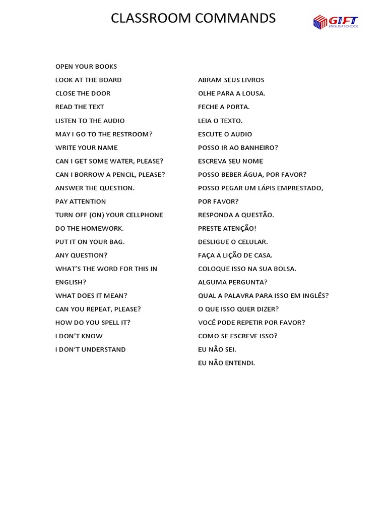 CLASSROOM COMMANDS | PDF