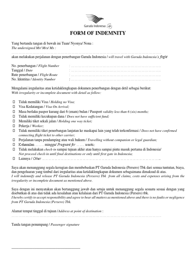 Form of Indemnity | PDF