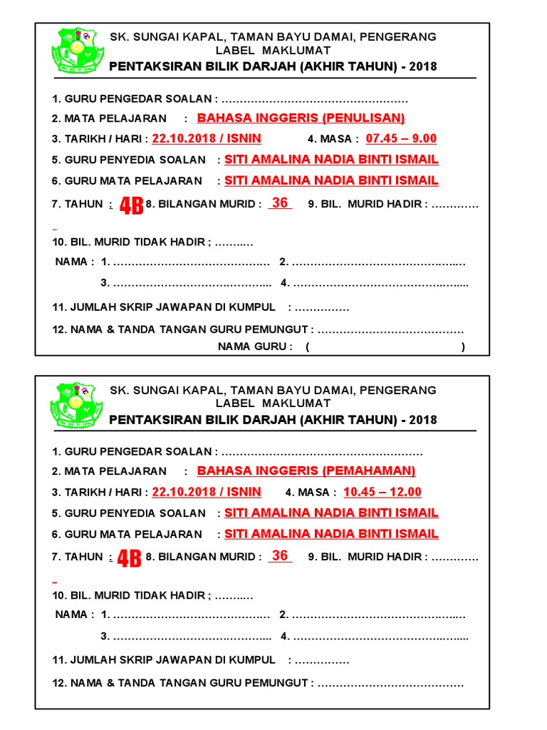Label Maklumat Soalan PBD Akhir Tahun 2018 | PDF