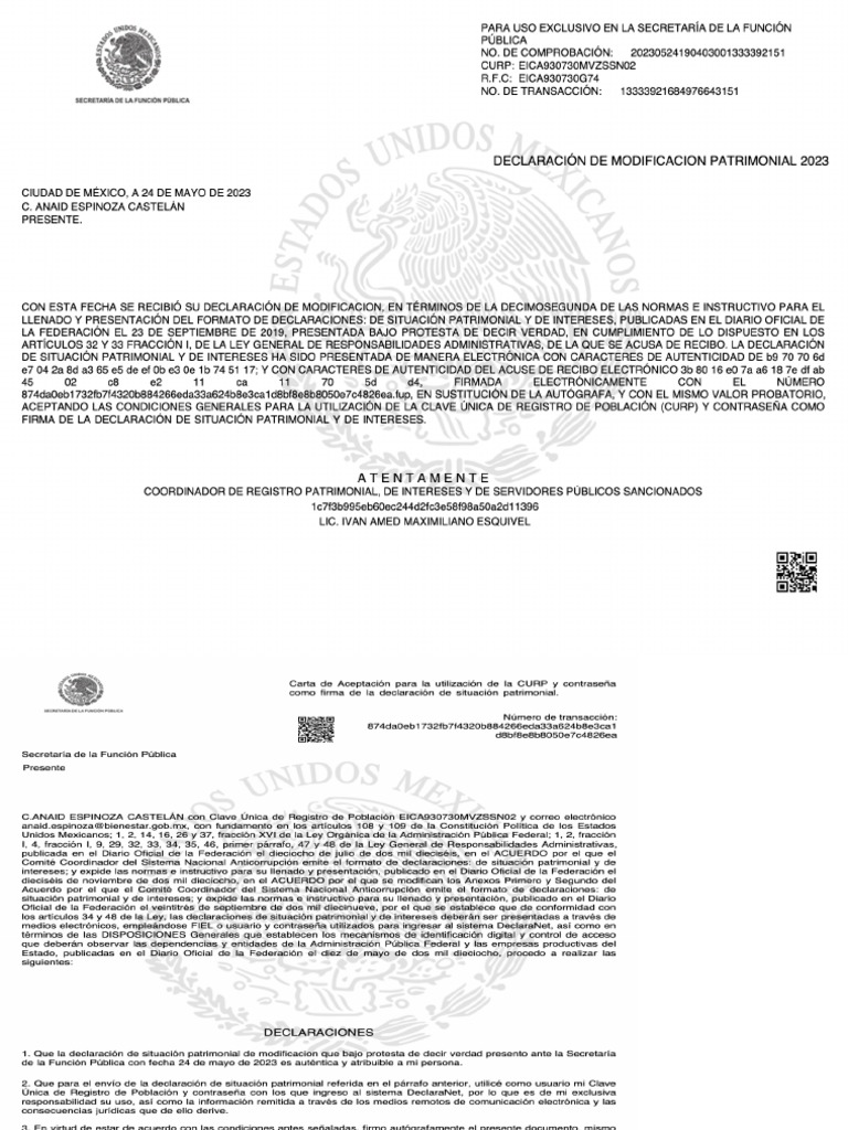 Acuse Declaracion 2023 - Declaranet | PDF