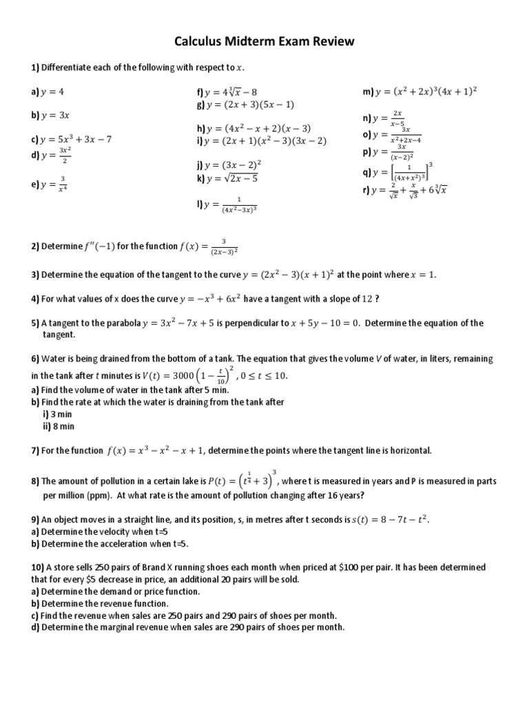 Calculus Midterm Exam Review Jensen | PDF | Tangent | Maxima And Minima
