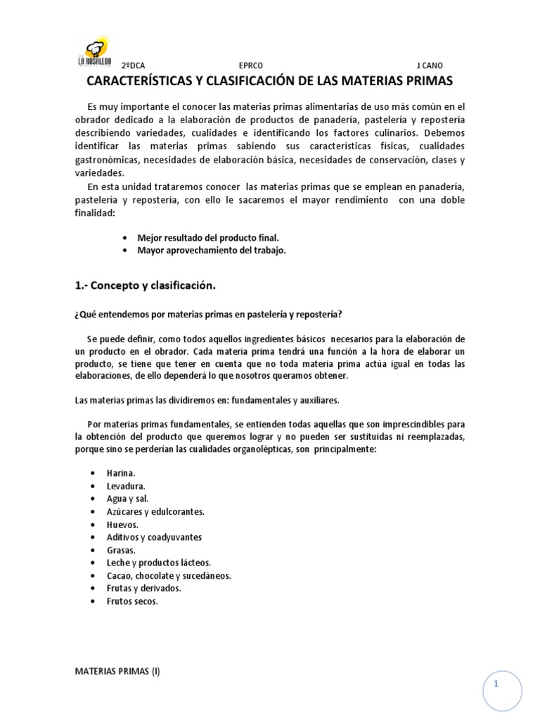 Clasificación de Materias Primas en Repostería | PDF | Panes | Leche