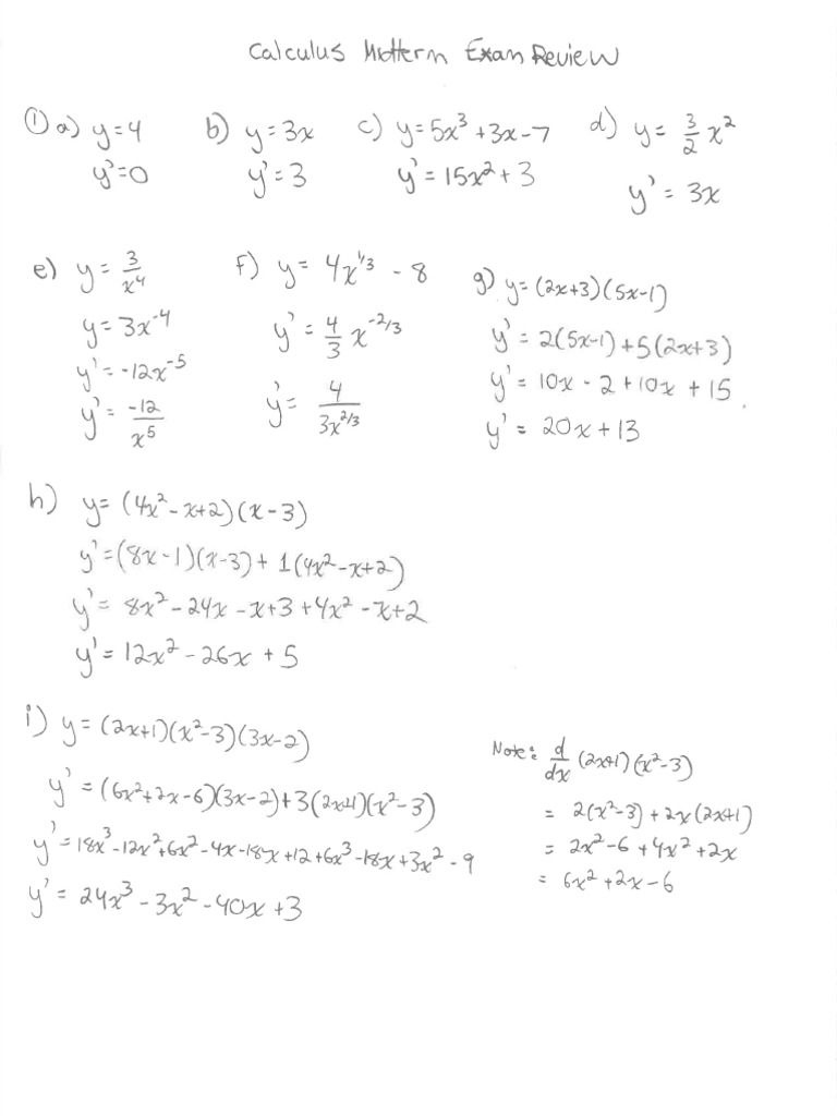 Calculus Midterm Exam Review Jensen SOLUTIONS | PDF