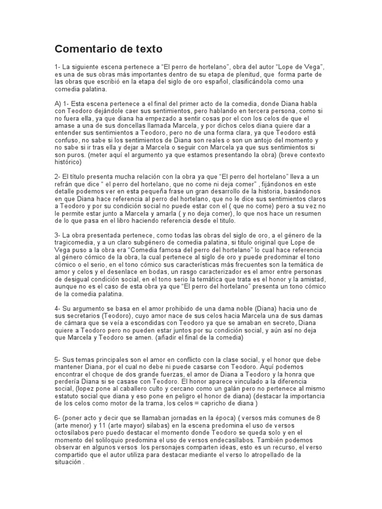 Comentario de Texto El Perro Del Hortelano | PDF
