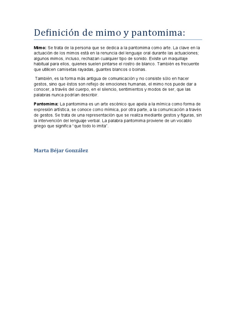 Definición de Mimo y Pantomima | PDF