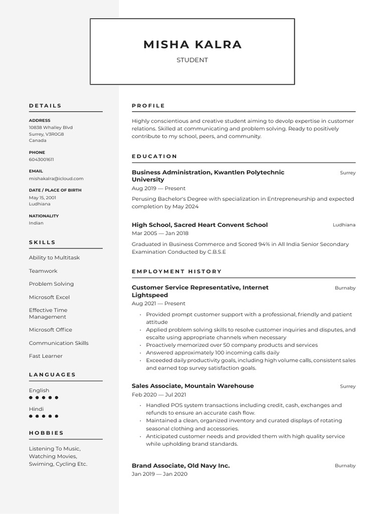 Resume Misha K | PDF | Sales | Business