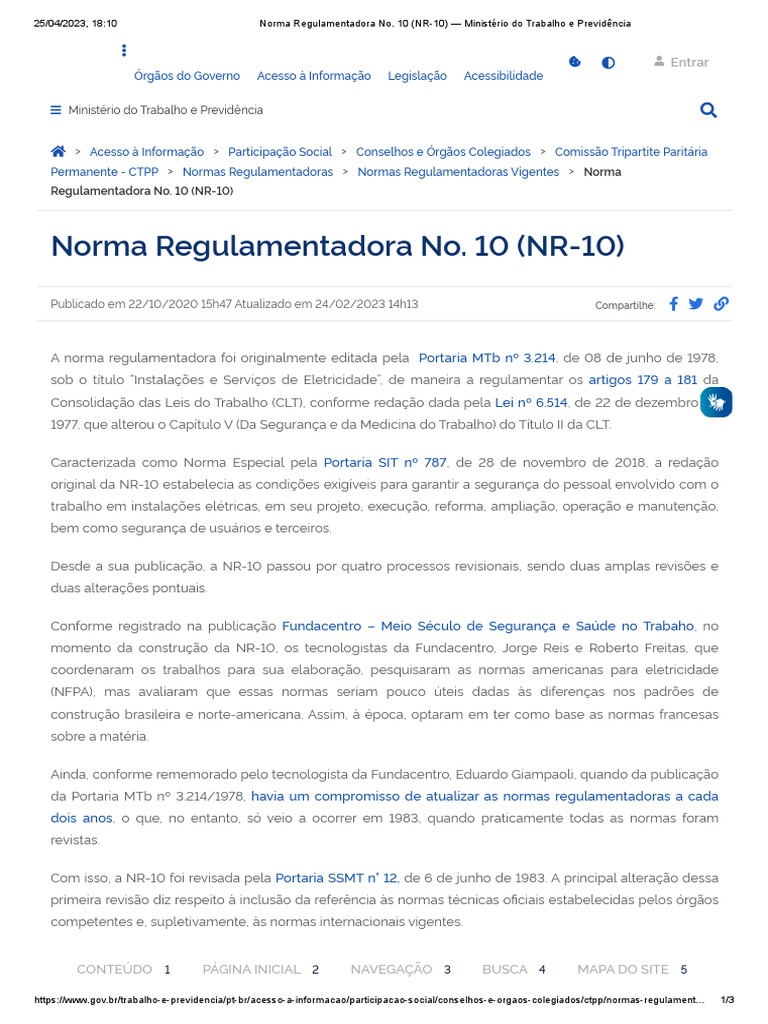 Norma Regulamentadora No. 10 (NR-10) - Ministério Do Trabalho e ...