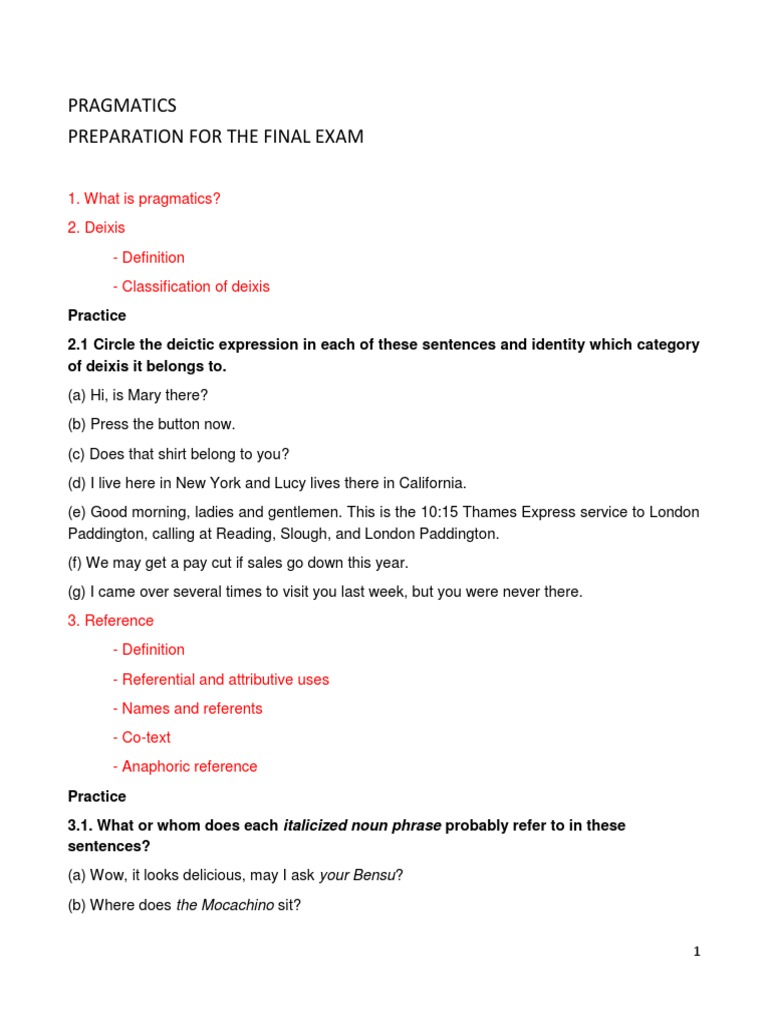 Revision For The Final Exam - Pragmatics | PDF | Linguistics | Language Mechanics
