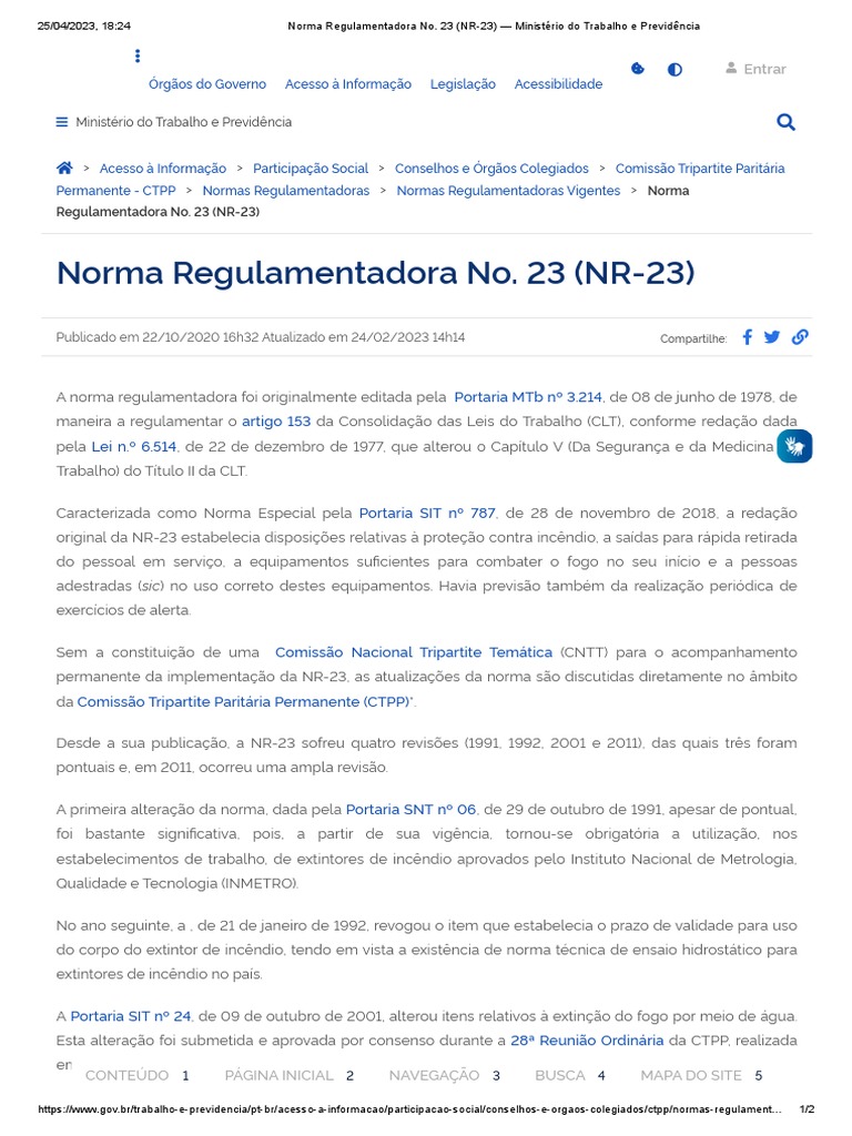 Norma Regulamentadora No. 23 (NR-23) - Ministério Do Trabalho e ...