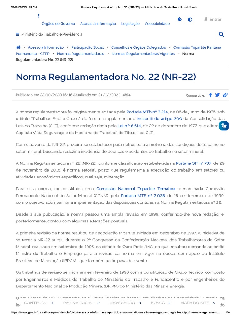 Norma Regulamentadora No. 22 (NR-22) - Ministério Do Trabalho e ...