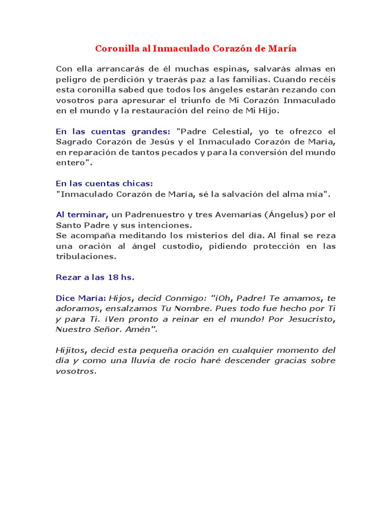 Coronilla al Inmaculado Corazón de María | PDF | Religión y espiritualidad