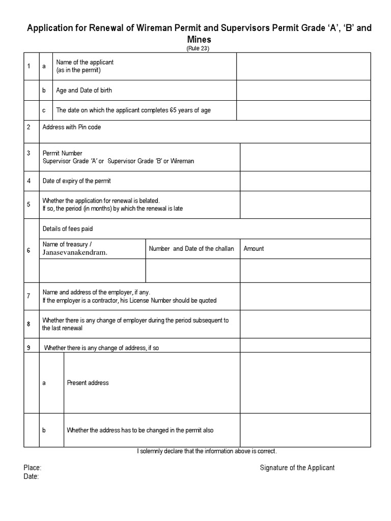 14 Application For Renewal of Wireman Permit and Supervisor Permits ...