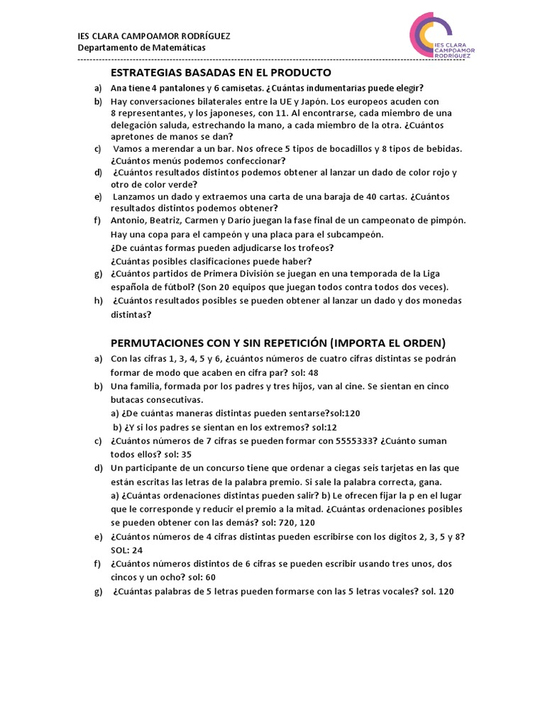 Ejercicios de Combinatoria Con Solucion-1 | PDF | Combinatoria
