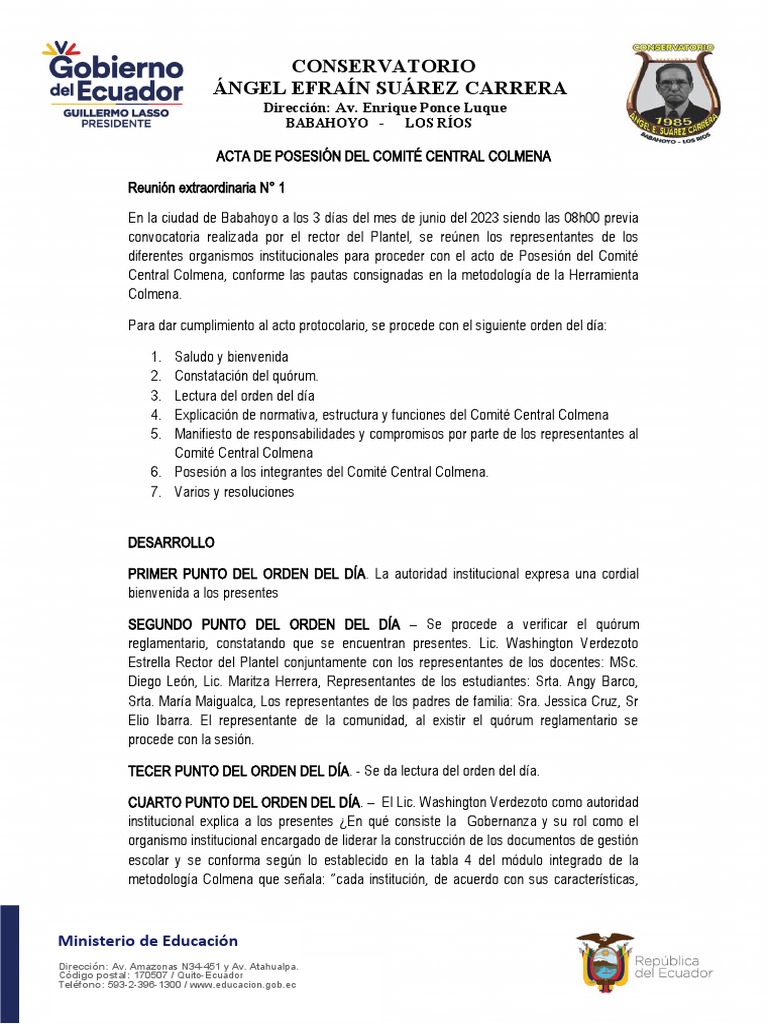 ACTA DE CONFORMACIÓN DE COMITÉ CENTRAL COLMENA | PDF