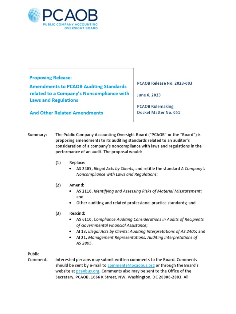 PCAOB Proposal to Increase Auditor Vigilance Against Fraud and Other ...