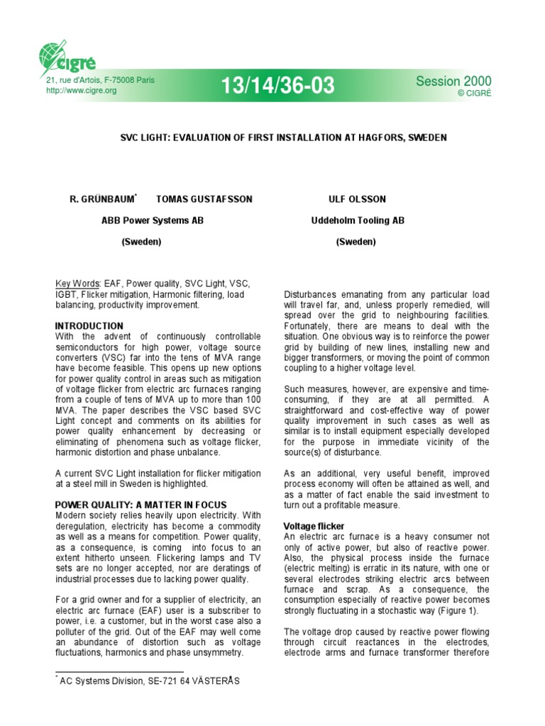 SVC Light Evaluation of First Installation at Hagfors, Sweden | PDF ...