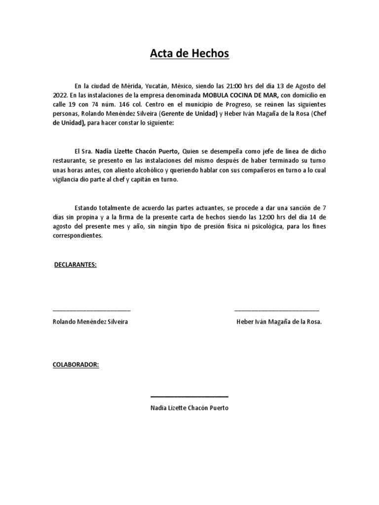 Acta de Hechos | PDF