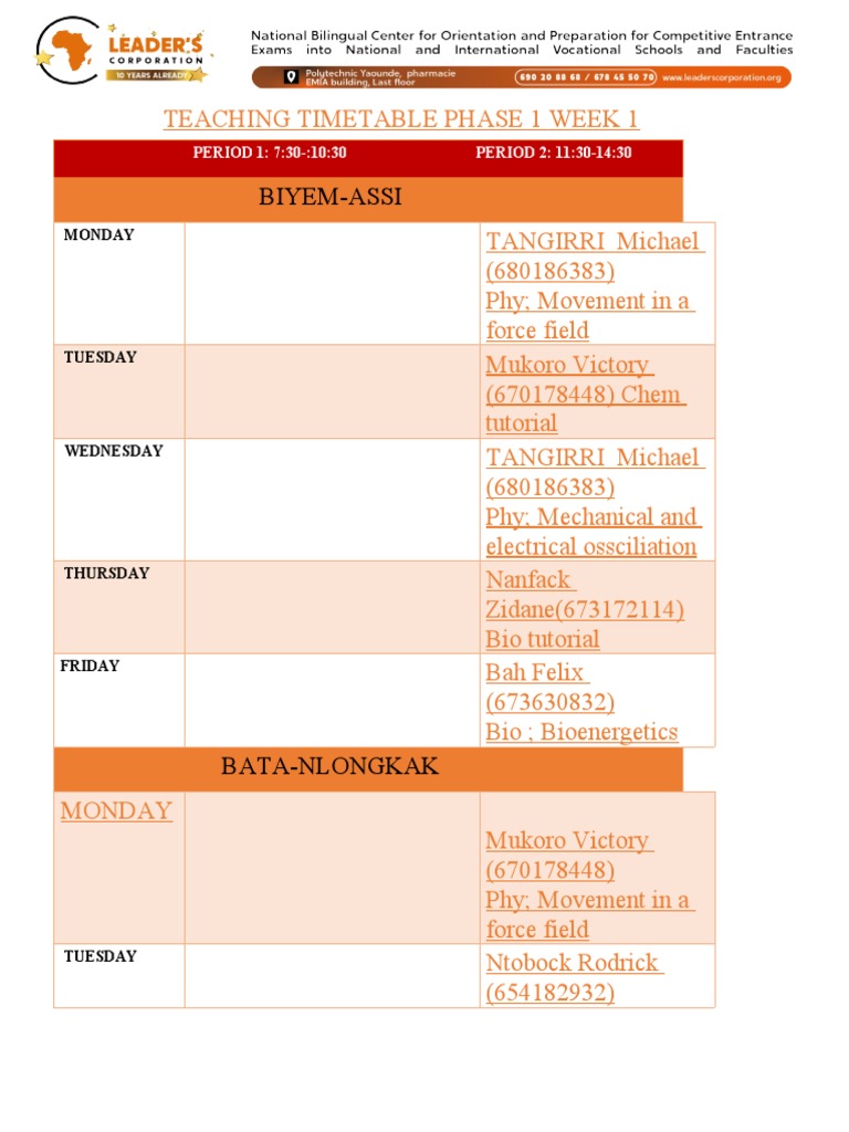Teaching Timetable Template-1 | PDF
