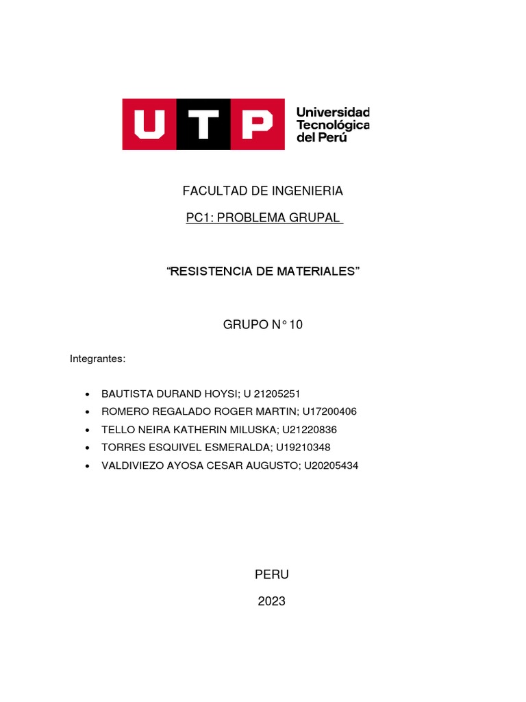 Problema - PC 1 - Grupo 10 | PDF | Deformación (ingeniería) | Ingeniero ...