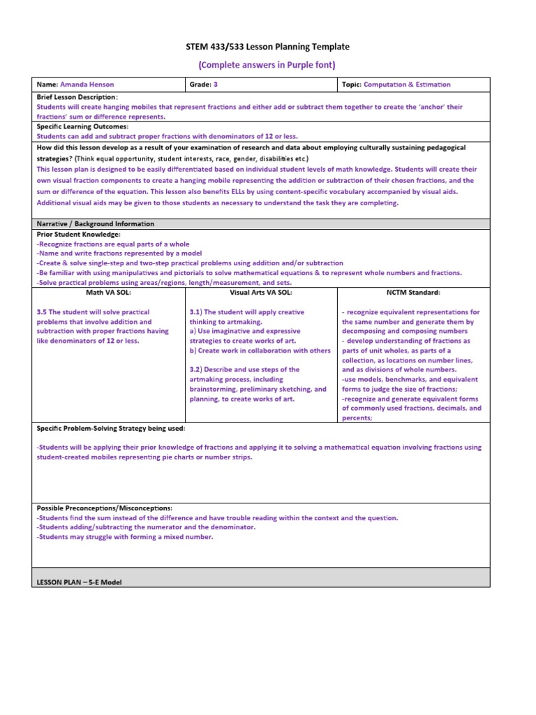 math 5e lesson planning template spring 2021 1 | PDF