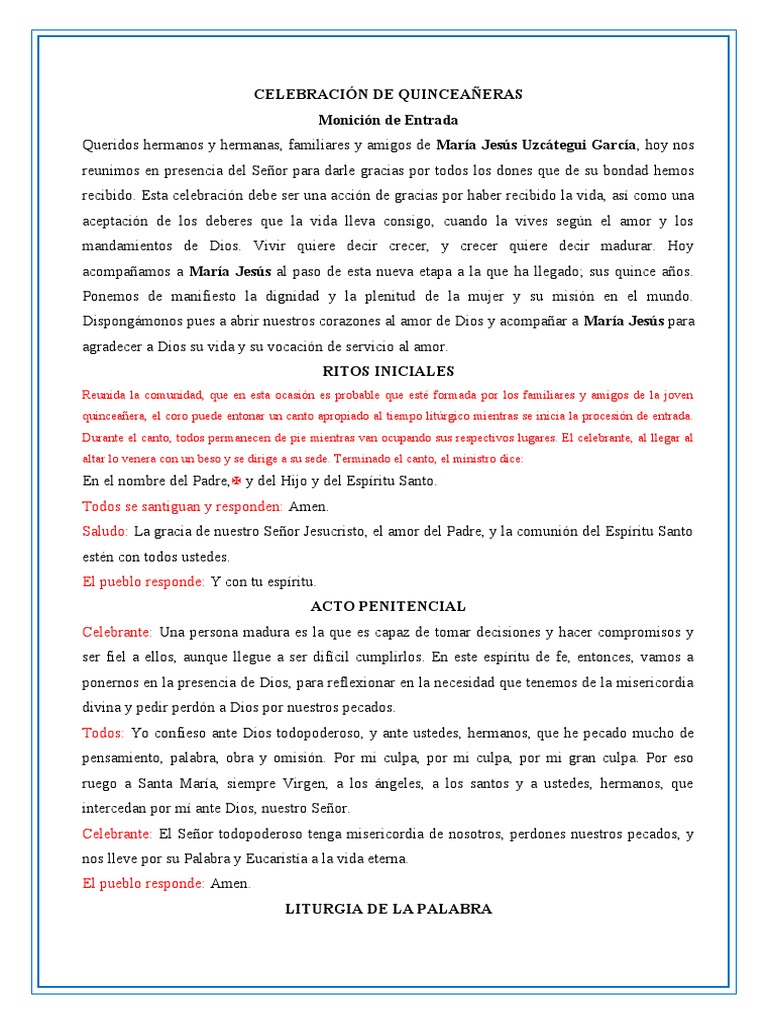 Protocolo de Misa para Quinceañera | PDF | María, madre de Jesús | Misa ...
