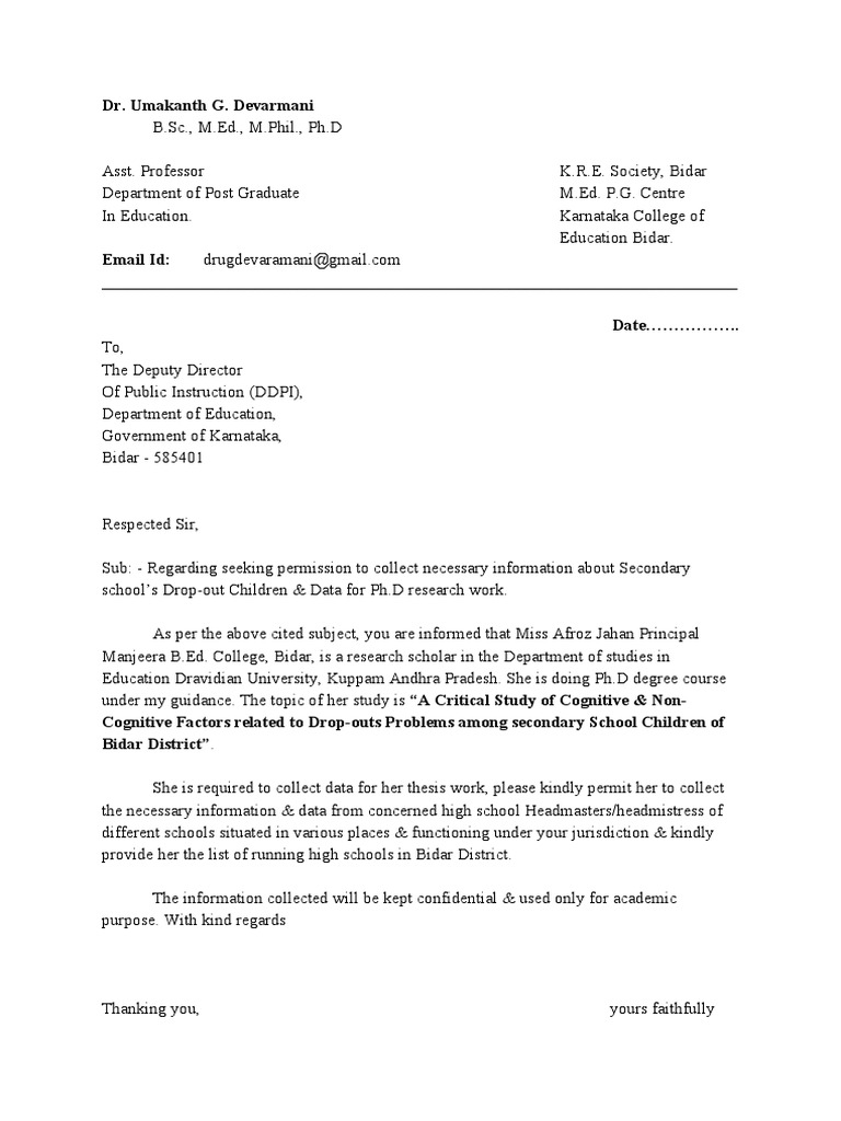 Request Letter For Data Collection | PDF | Career & Growth | Wellness