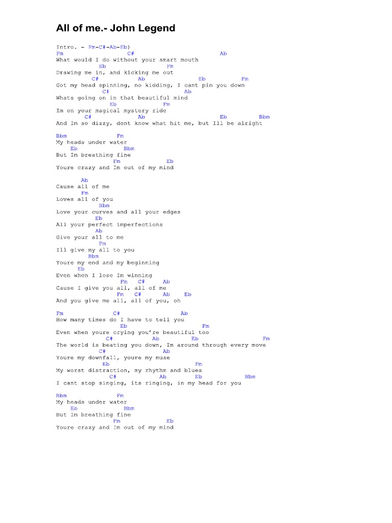 Acordes - All of Me - John Legend | PDF