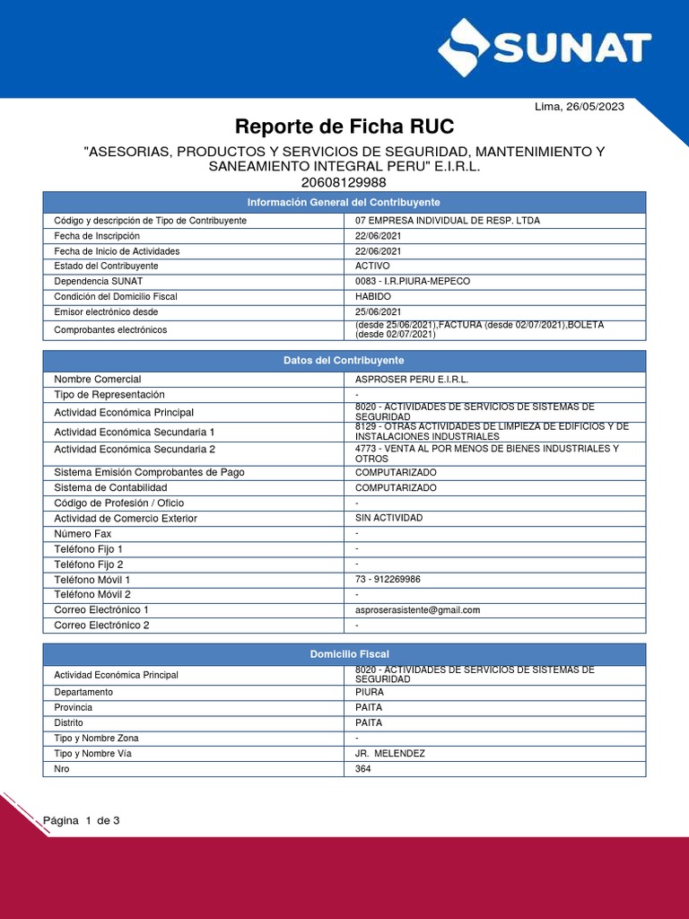 Ficha Ruc Asproser | PDF | Teléfonos móviles | Economias