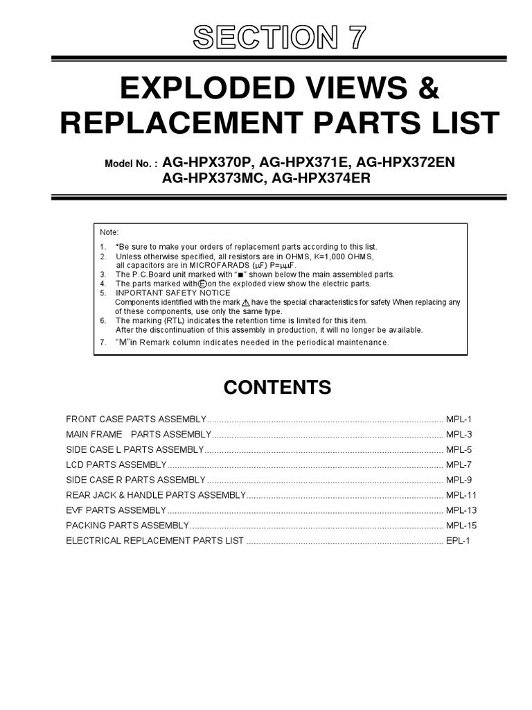 AG-HPX370P Parts Assembly Guide | PDF