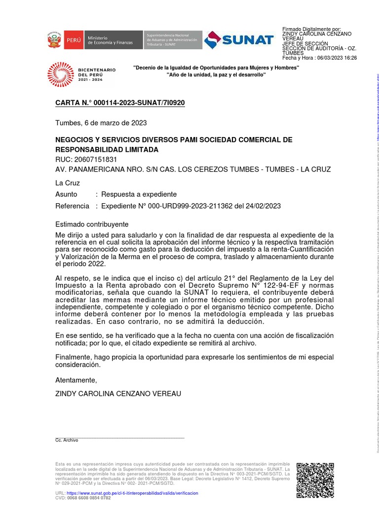 Respuesta A Carta de Informe Tecnico | PDF | Gobierno