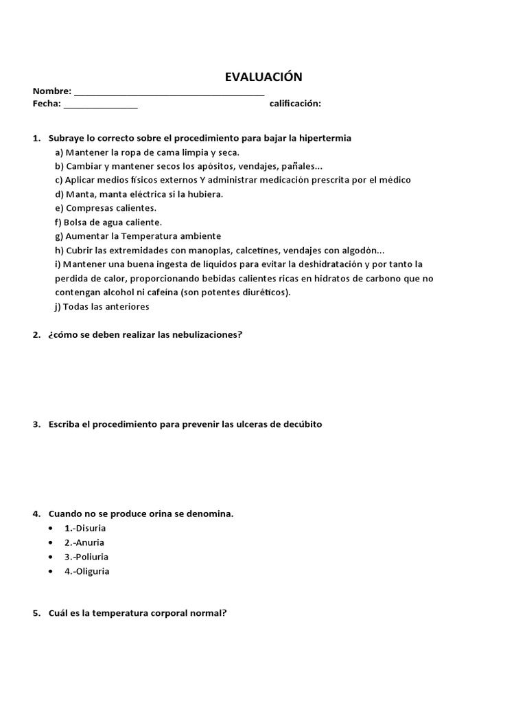 Examen de Enfermeria 4 | PDF | Deshidración | Medicina CLINICA Examen de Enfermeria 4 | PDF | Deshidración | Medicina CLINICA