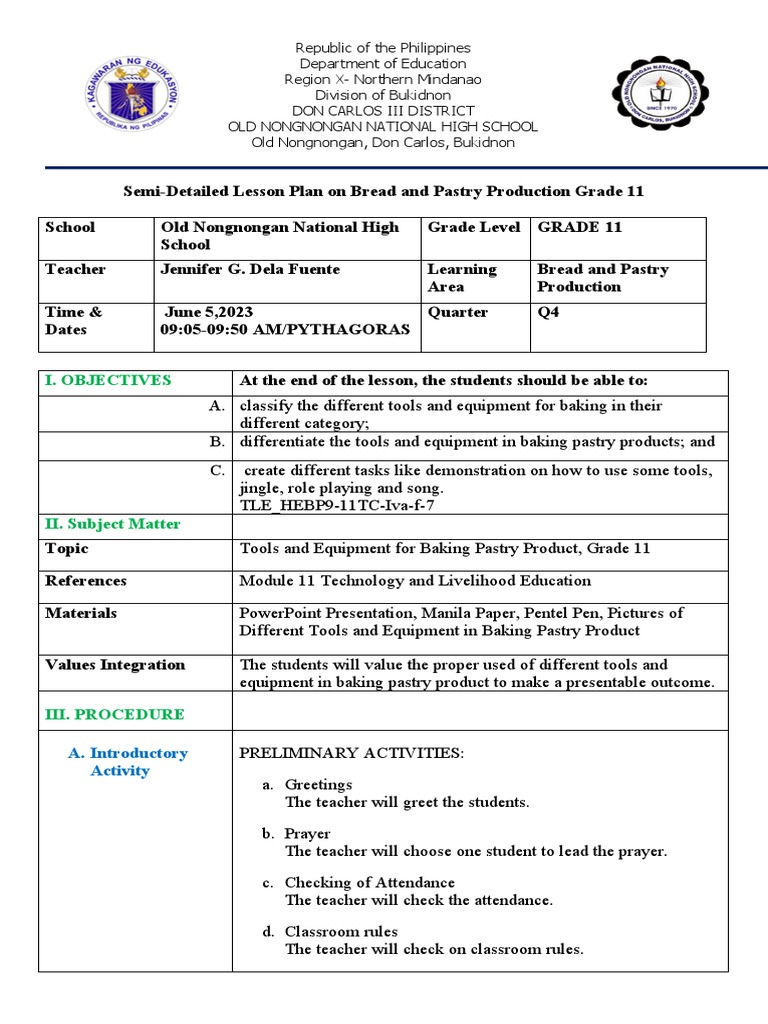 Classroom Observation 1 Bread and Pastry Production | PDF