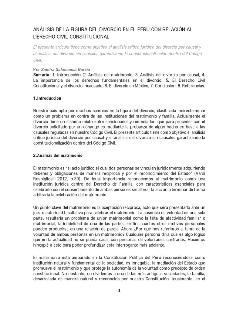 Análisis de La Figura Del Divorcio en El Perú Con Relación Al Derecho ...