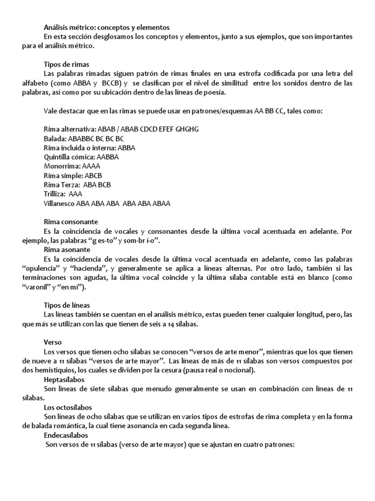 Análisis Métrico | PDF | Metro (poesía) | Poesía