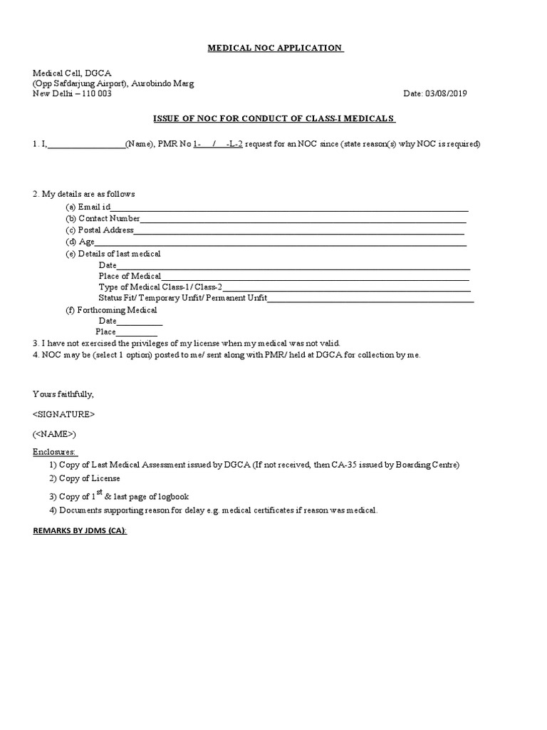 Medical Noc Form | PDF