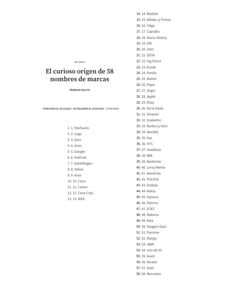 El Curioso Origen de 58 Nombres de Marcas Famosas | PDF | Mercedes Benz ...