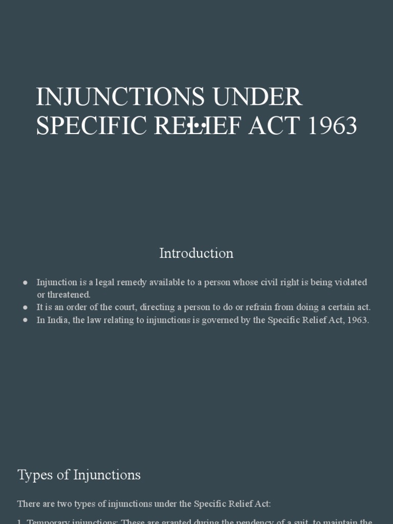 Injunction Under Specific Relief Act 1963 | PDF | Injunction | Tort